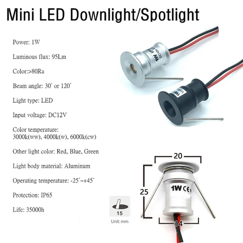 1W мини LED луна 12V димируем прожектор IP65 стълбищна осветителна ...