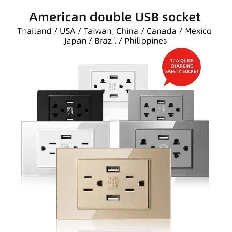 Herepow 118 Series Thailand American Standard Dual USB Wall Socket ...