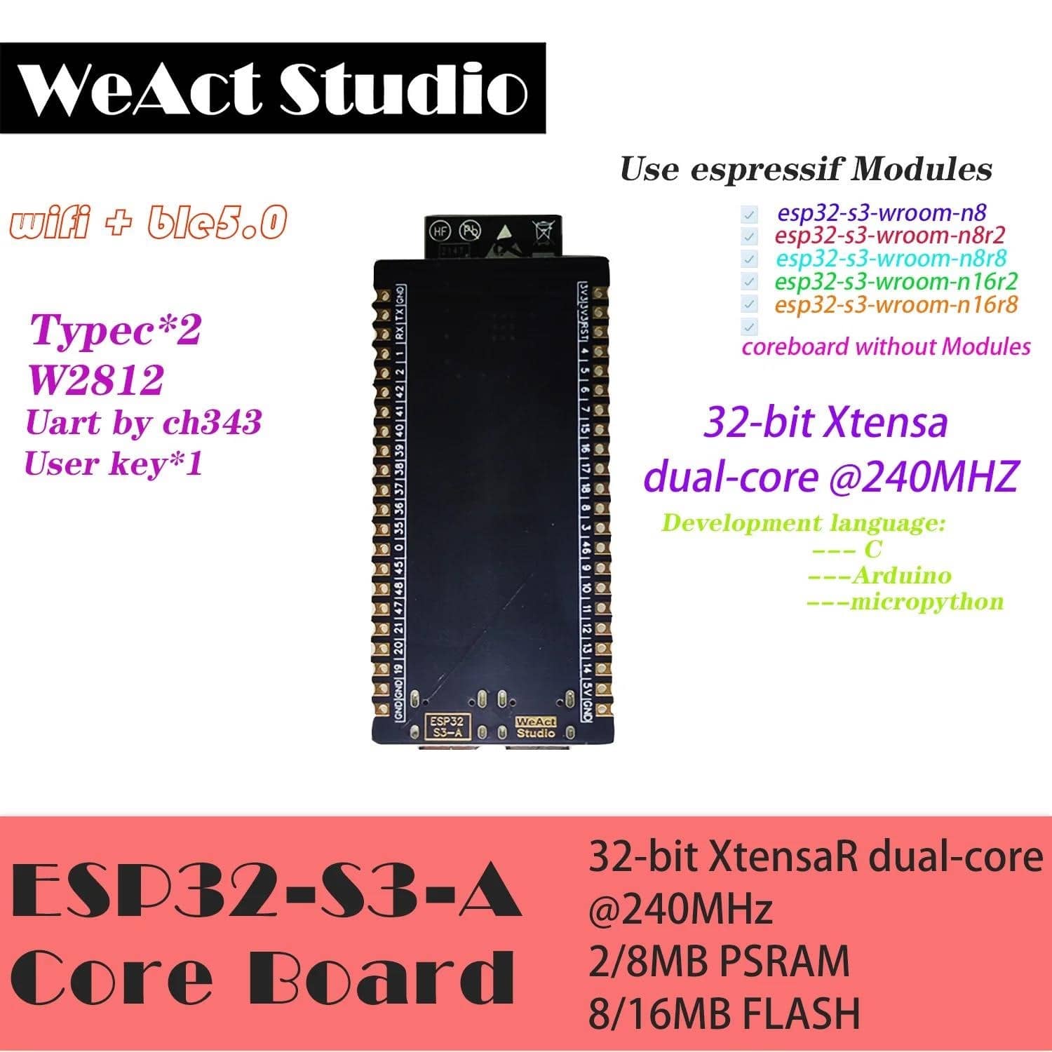 Esp32 S3 Devkitc 1 Esp32 S3 Wifi Bluetooth съвместим Ble 5 0 Mesh