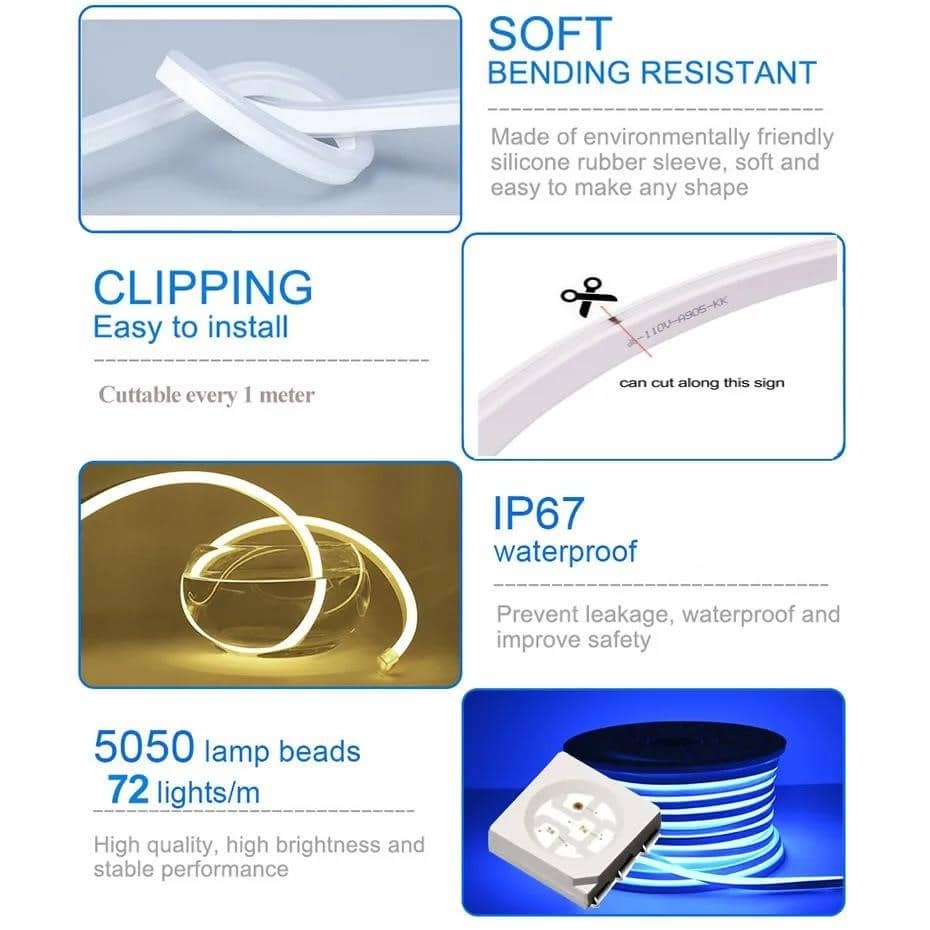 220V RGB LED неонова лента IP67 Лента за музикална лента Гъвкава LED ...